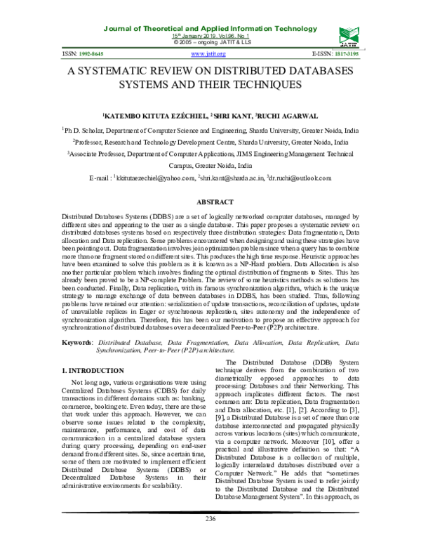 Pdf A Systematic Review On Distributed Databases Systems And Their