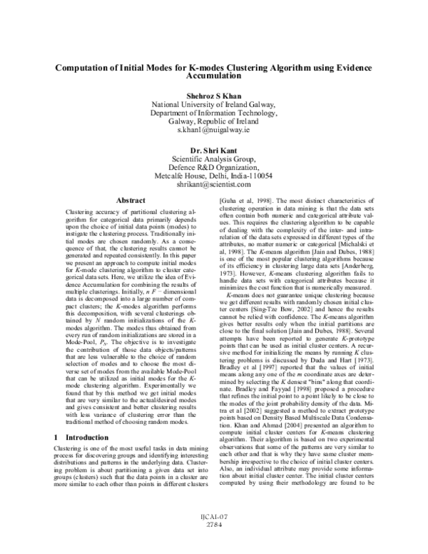 (PDF) Computation of Initial Modes for K-modes Clustering Algorithm ...