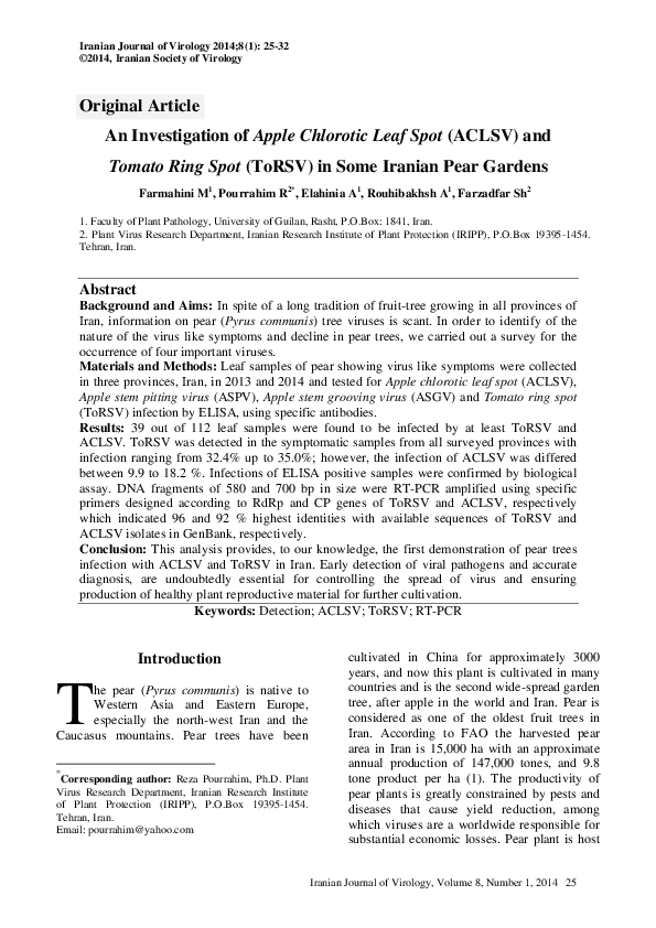 (PDF) An Investigation of Apple Chlorotic Leaf Spot (ACLSV) and Tomato ...