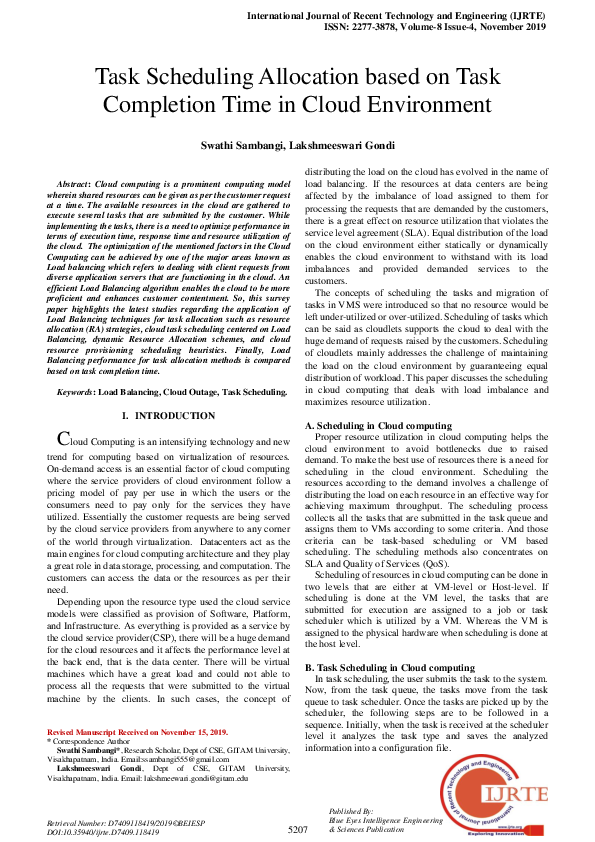 (PDF) Task Scheduling Allocation based on Task Completion Time in Cloud Environment