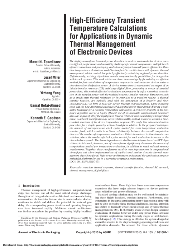 (PDF) High-Efficiency Transient Temperature Calculations for ...