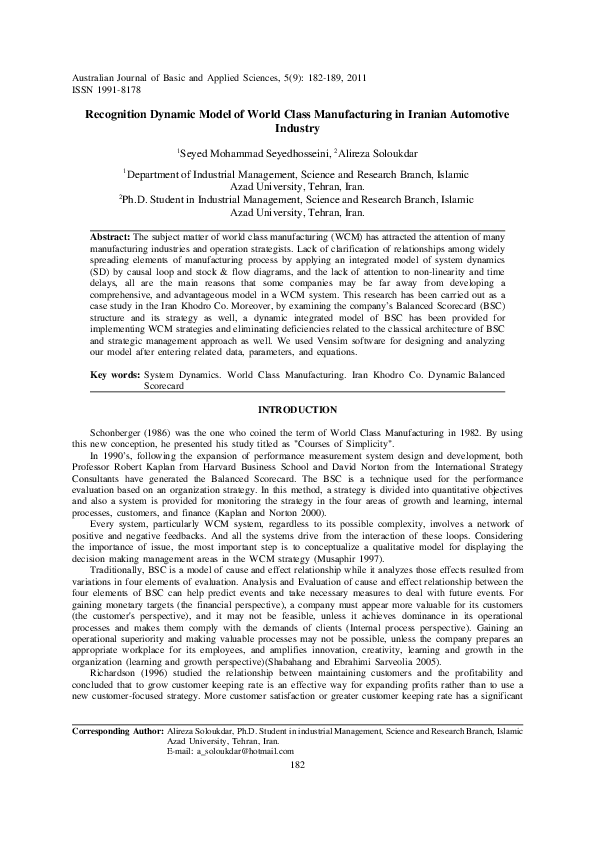 (PDF) Recognition Dynamic Model of World Class Manufacturing in Iranian ...