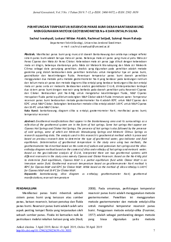 (PDF) PERHITUNGAN TEMPERATUR RESERVOIR PANAS BUMI MATA AIR PANAS DAERAH ...