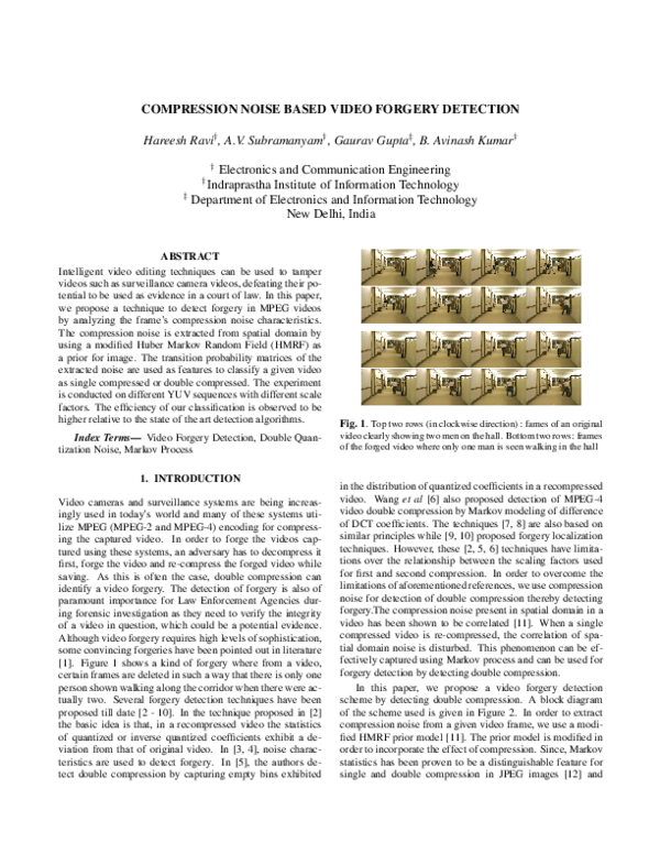 (PDF) Compression noise based video forgery detection