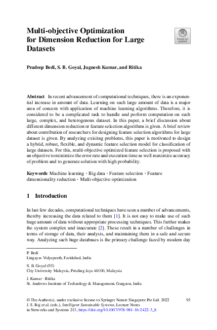 (PDF) Multi-objective Optimization for Dimension Reduction for Large ...