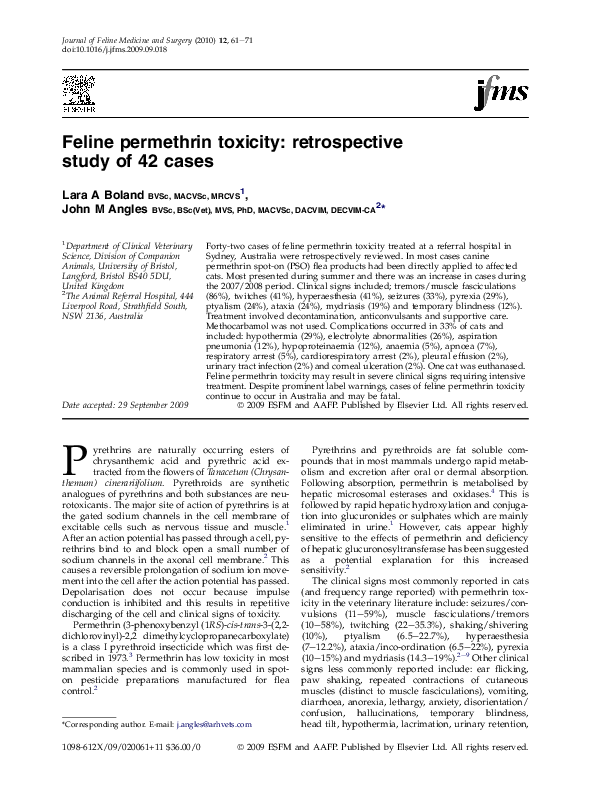 (PDF) Feline permethrin toxicity: retrospective study of 42 cases