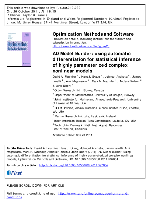 (PDF) AD Model Builder: using automatic differentiation for statistical inference of highly ...