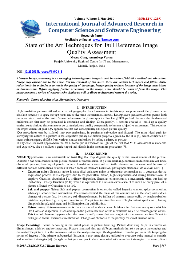 (PDF) State of the Art Techniques for Full Reference Image Quality ...