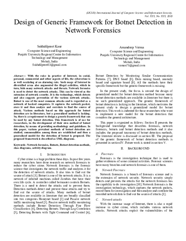 Pdf Design Of Generic Framework For Botnet Detection In Network Forensics
