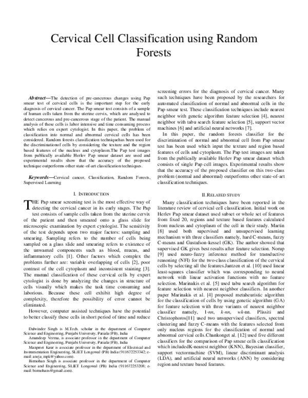 (PDF) Cervical Cell Classification Using Random Forests