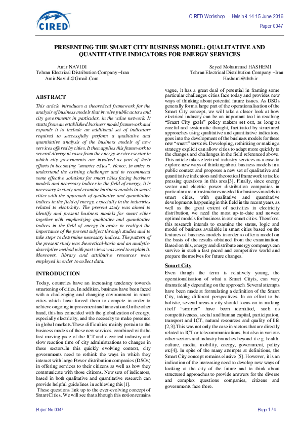 (PDF) Presenting the smart city business model: qualitative and ...