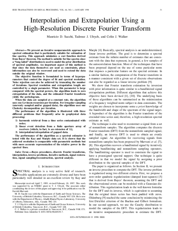 Pdf Interpolation And Extrapolation Using A High Resolution Discrete Fourier Transform