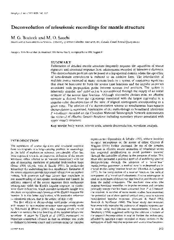 (PDF) Deconvolution of teleseismic recordings for mantle structure