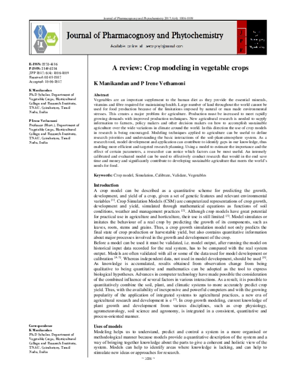 (PDF) A review: Crop modeling in vegetable crops