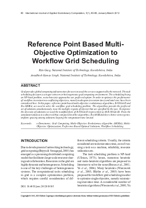 (PDF) Reference Point Based Multi-Objective Optimization to Workflow Grid Scheduling