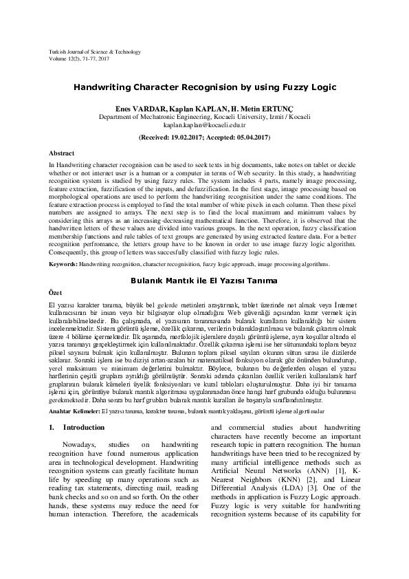 Pdf Handwriting Character Recognision By Using Fuzzy Logic