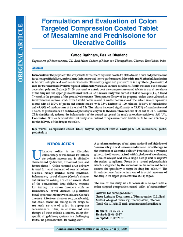 Pdf Formulation And Evaluation Of Colon Targeted Compression Coated