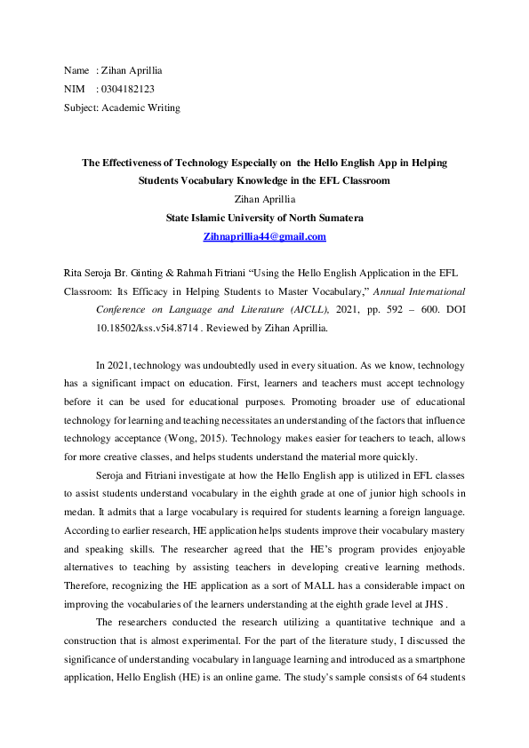 (PDF) Name : Zihan Aprillia NIM : 0304182123 Subject: Academic Writing ...