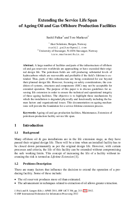 (PDF) Extending the service life span of ageing oil and gas offshore ...