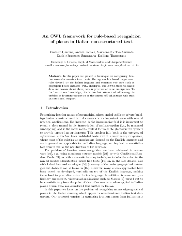 (PDF) An OWL Framework for Rule-based Recognition of Places in Italian ...
