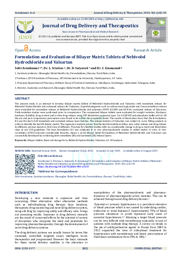 Pdf Formulation And Evaluation Of Bilayer Matrix Tablet Of