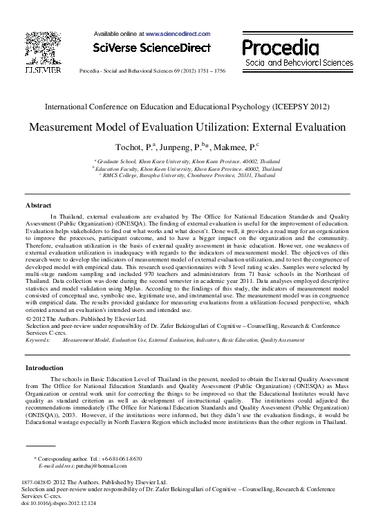 Pdf Measurement Model Of Evaluation Utilization External Evaluation