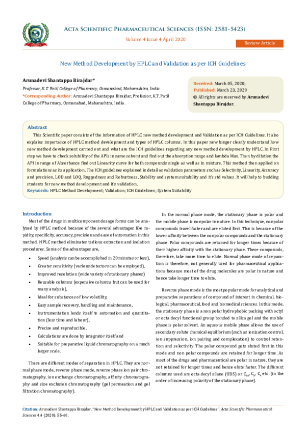 (PDF) New Method Development by HPLC and Validation as per ICH Guidelines