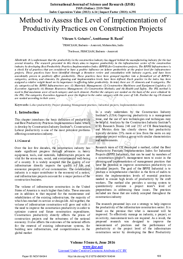 (PDF) Method to Assess the Level of Implementation of Productivity ...