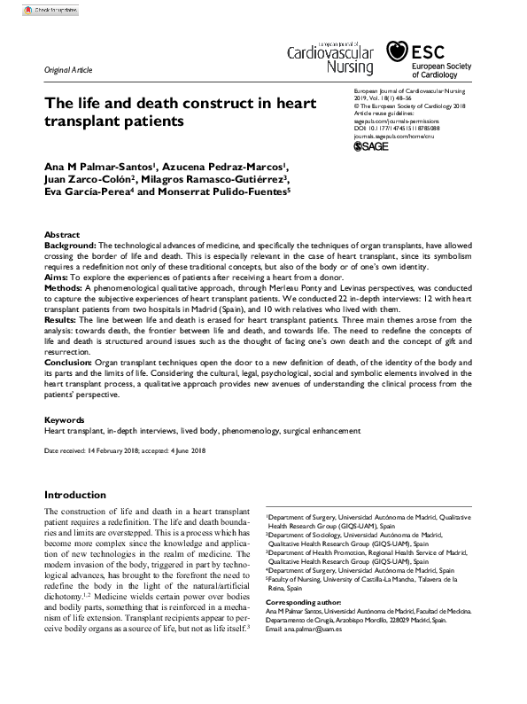 (PDF) The life and death construct in heart transplant patients