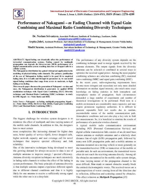 (PDF) Performance of Nakagami – m Fading Channel with Equal Gain ...