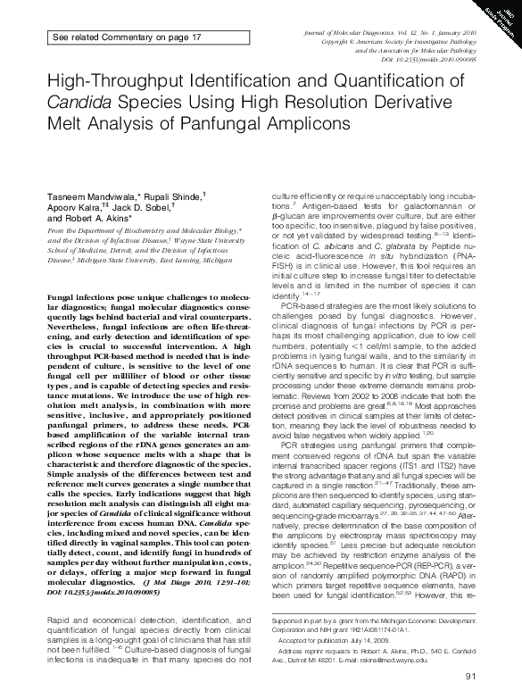 (PDF) High-throughput identification and quantification of Candida species using high resolution ...