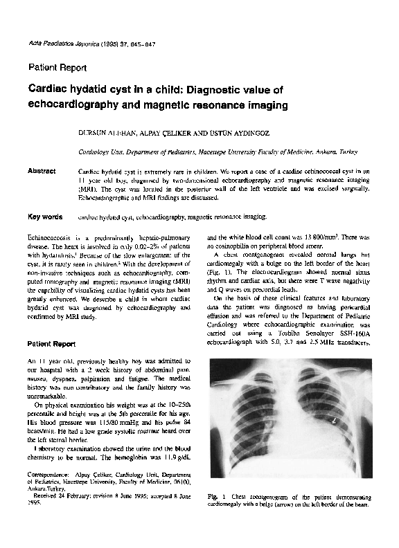 (PDF) Cardiac hydatid cyst in a child: diagnostic value of ...