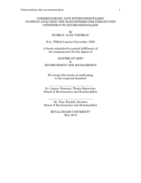 (PDF) Understanding anti-environmentalism : content analyzing the ...