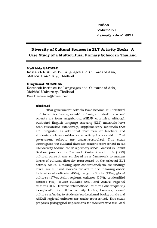 (PDF) Diversity of Cultural Sources in ELT Activity Books: A Case Study ...