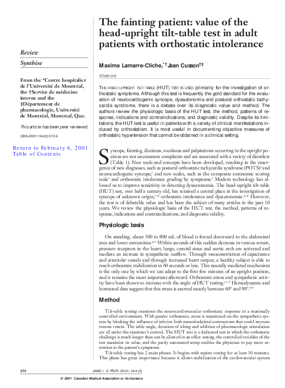 (PDF) The fainting patient: value of the head-upright tilt-table test ...