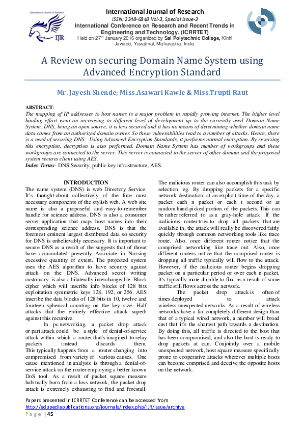 (PDF) A Review on securing Domain Name System using Advanced Encryption ...