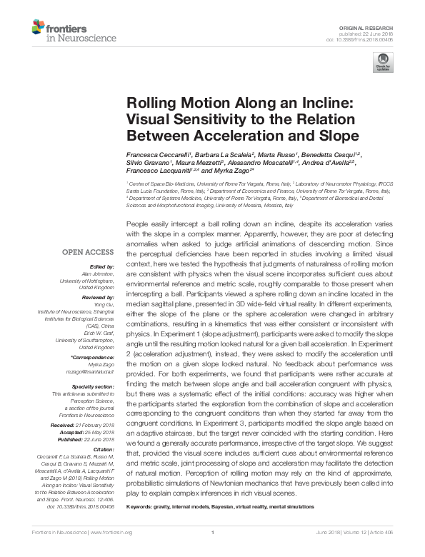(PDF) Rolling Motion Along an Incline: Visual Sensitivity to the ...