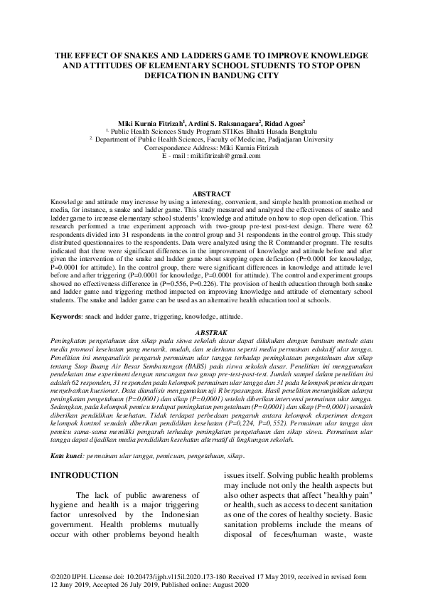 (PDF) The Effect of Snakes and Ladders Game to Improve Knowledge and ...