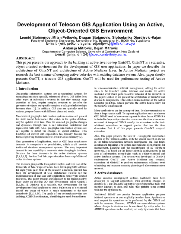 (PDF) Development of Telecom GIS Application Using an Active, Object-Oriented GIS Eenvironment