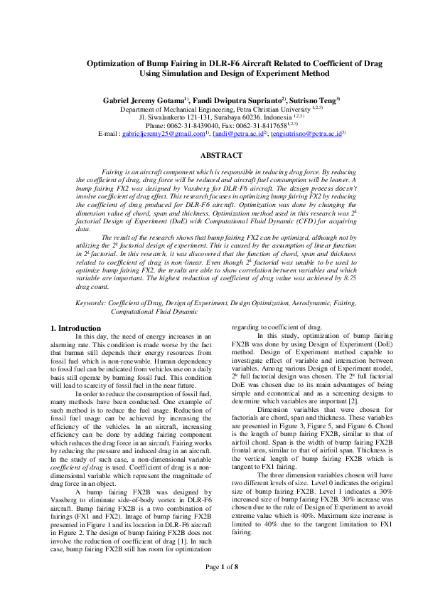 (PDF) Optimization of Bump Fairing in DLR-F6 Aircraft Related to ...