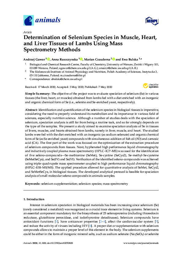 (PDF) Determination of Selenium Species in Muscle, Heart, and Liver ...