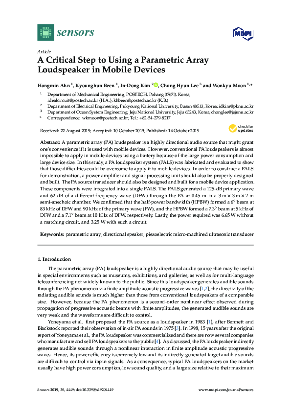 Pdf A Critical Step To Using A Parametric Array Loudspeaker In Mobile Devices