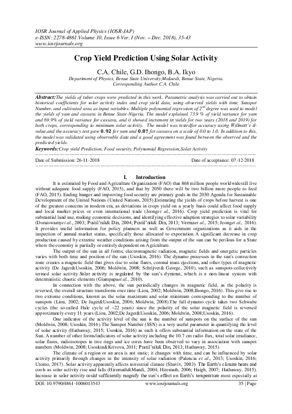 (PDF) Crop Yield Prediction Using Solar Activity