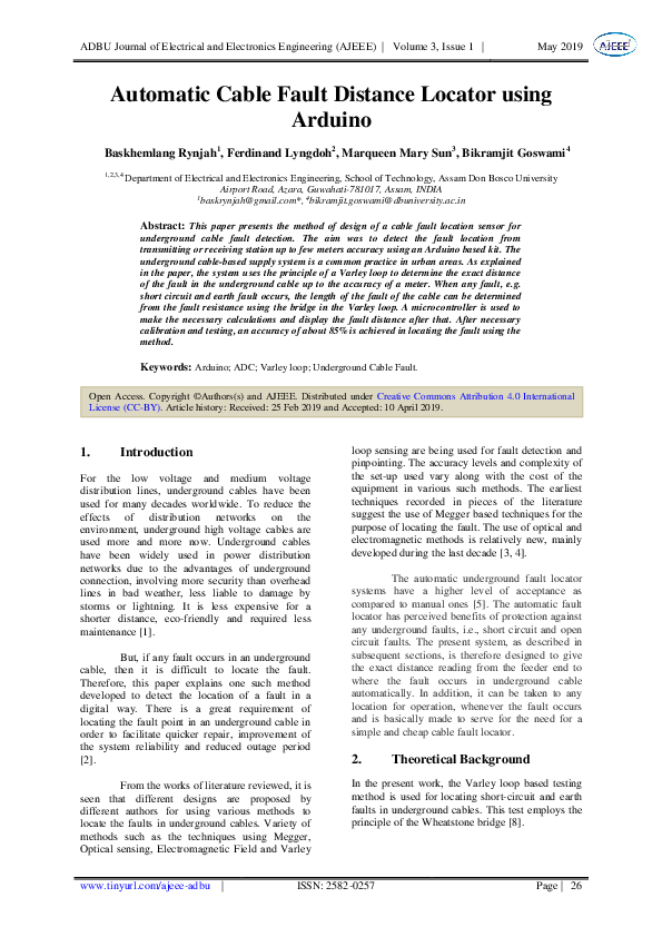 (PDF) Automatic Cable Fault Distance Locator Using Arduino