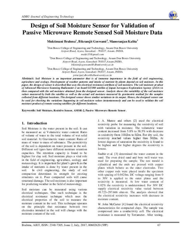 (PDF) Design of Soil Moisture Sensor for Validation of Passive Microwave Remote Sensed Soil ...