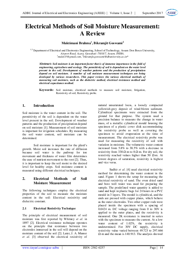 (PDF) Electrical Methods of Soil Moisture Measurement: A Review