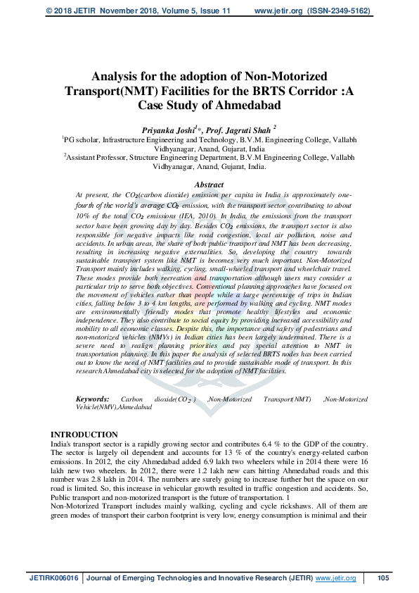 (PDF) Analysis for the adoption of Non-Motorized Transport(NMT ...
