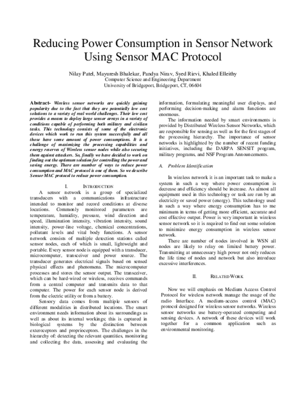 (PDF) Reducing Power Consumption in Sensor Network Using Sensor MAC Protocol