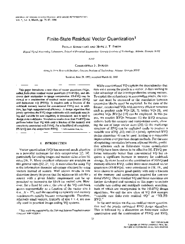 (PDF) Finite-State Residual Vector Quantization