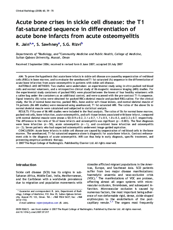 (PDF) Acute bone crises in sickle cell disease: the T1 fat-saturated ...